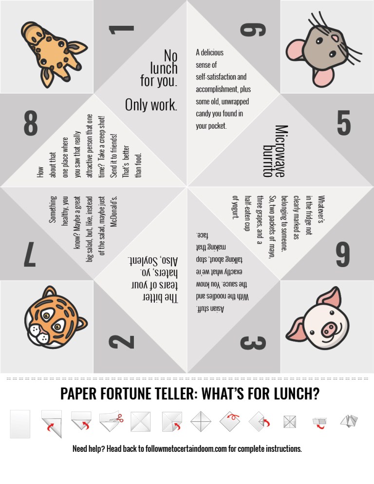 What’s For Lunch? Paper Fortune Teller – follow me to certain doom
